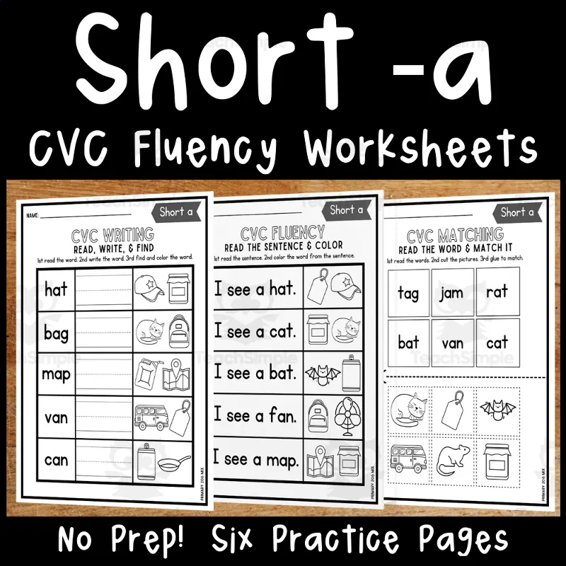 Short a CVC Worksheets by Teach Simple
