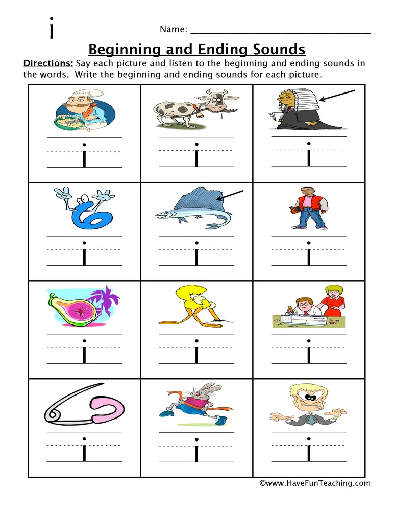 Short I Words Beginning and Ending Sounds Worksheet by Teach Simple