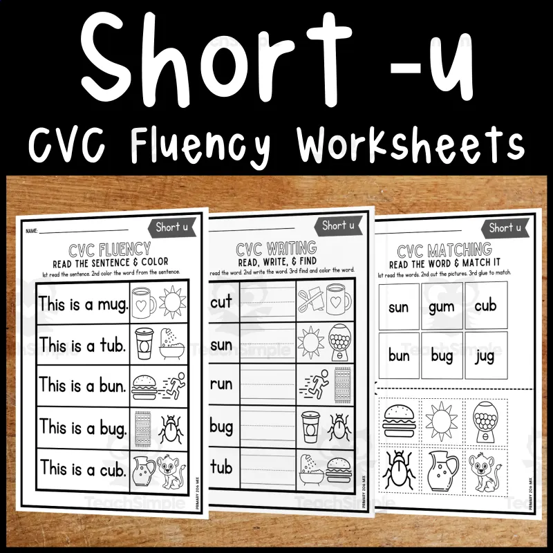 Short u CVC Worksheets by Teach Simple