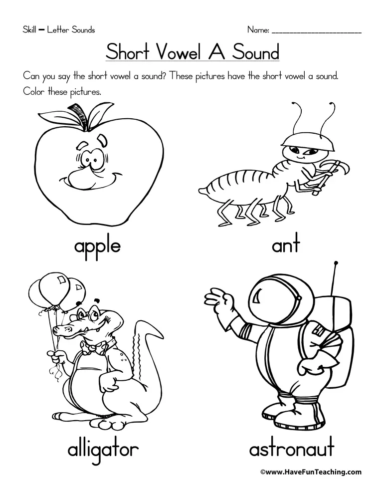 Short Vowel A Worksheet by Teach Simple
