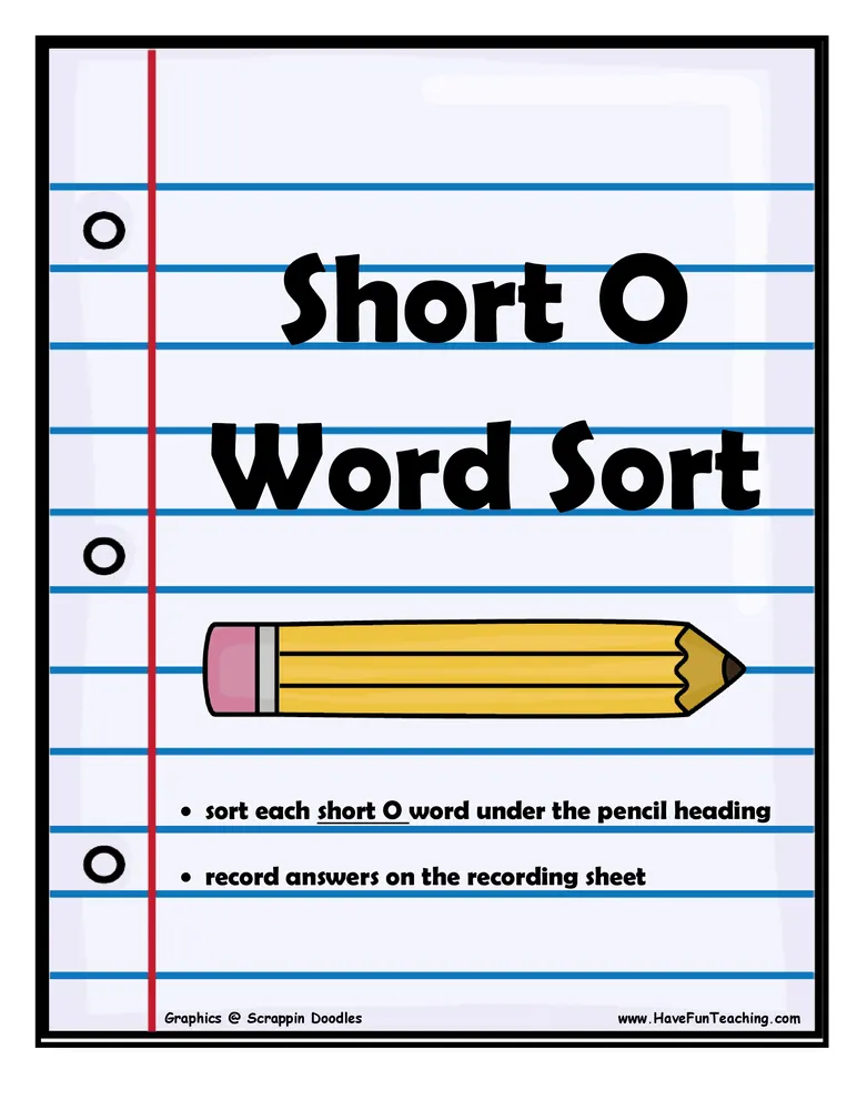 Short Vowel O Word Sort Activity by Teach Simple