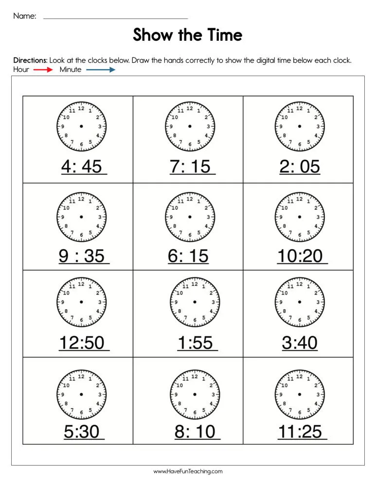 Show the Time Worksheet by Teach Simple