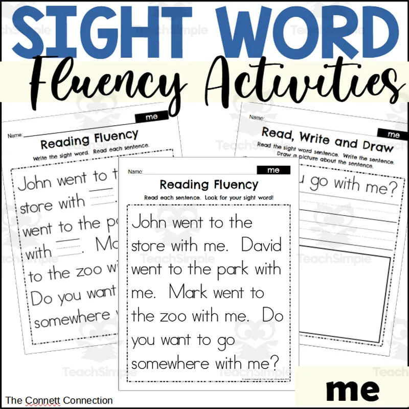 Sight Word Fluency Packet - me by Teach Simple