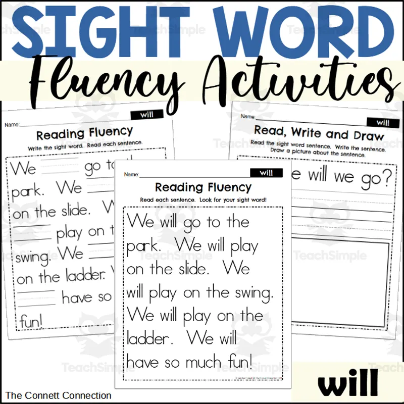 Sight Word Fluency Packet - will by Teach Simple