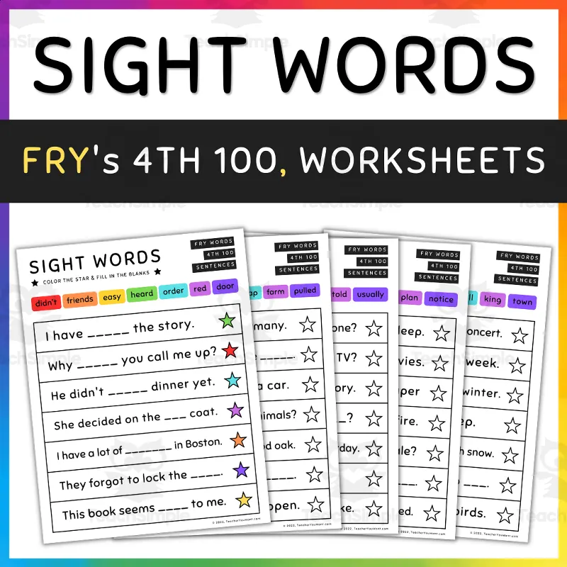 Sight Word Sentences, Fill in the Blanks, Fry's 4th 100 - SET 7 by ...
