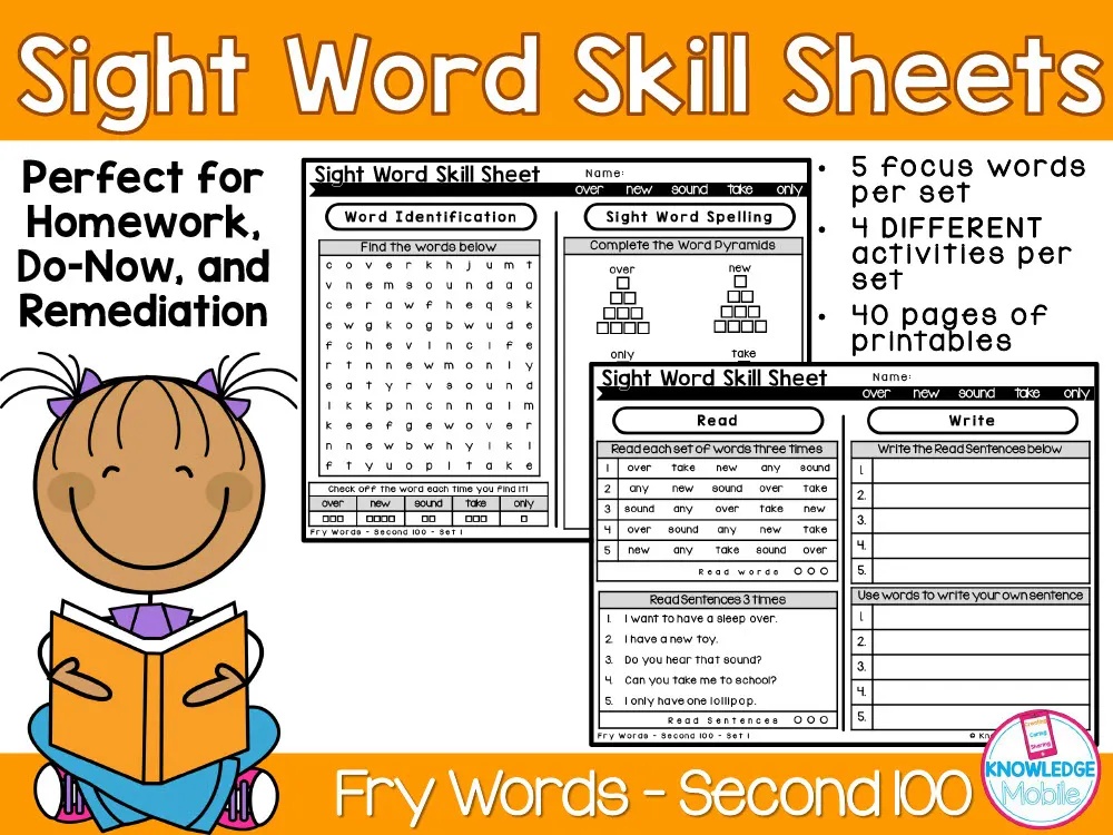 Sight Word Skill Sheets - Fry Words - Second 100 by Teach Simple