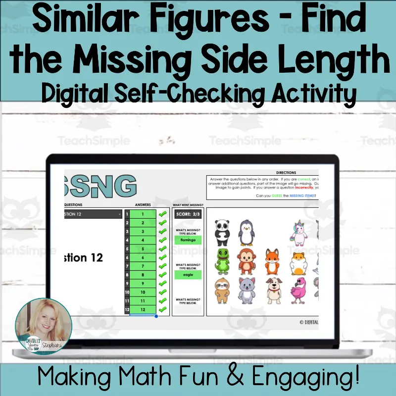 Similar Figures - Find the Missing Side Length - Self-Checking Digital ...