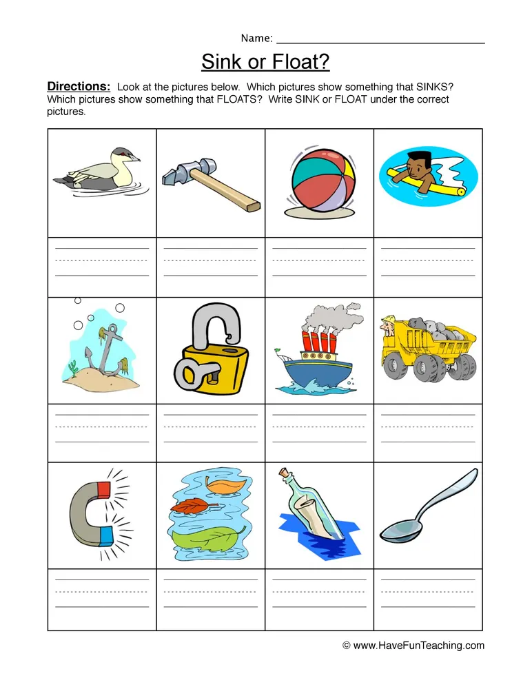 Sink Float Identify Worksheet by Teach Simple