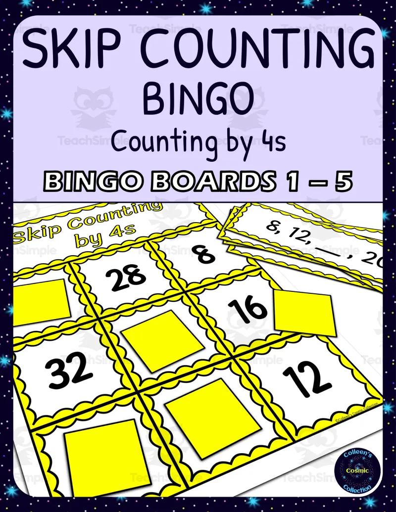 skip counting by 4s bingo - boards 1-5 by Teach Simple