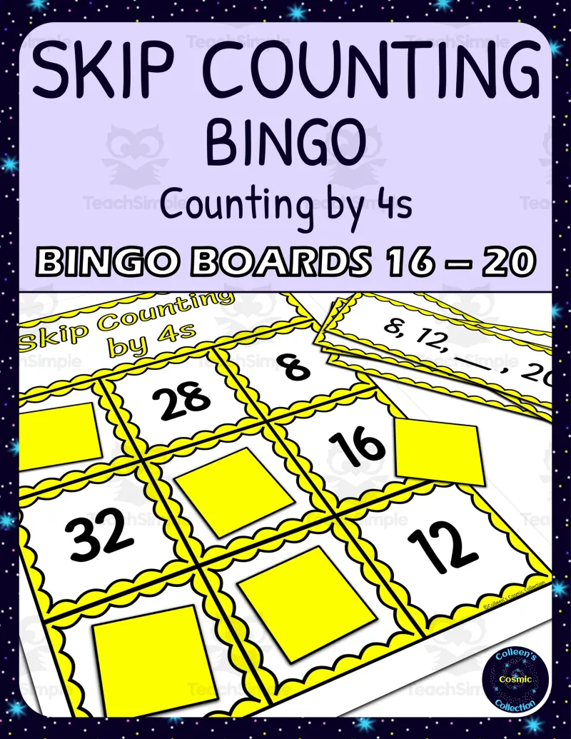 skip counting by 4s bingo - boards 16-20 by Teach Simple