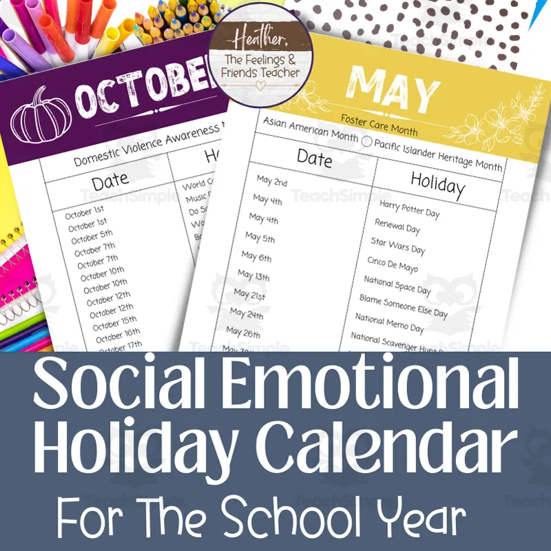 Social Emotional Holiday Calendars For the School Year by Teach Simple