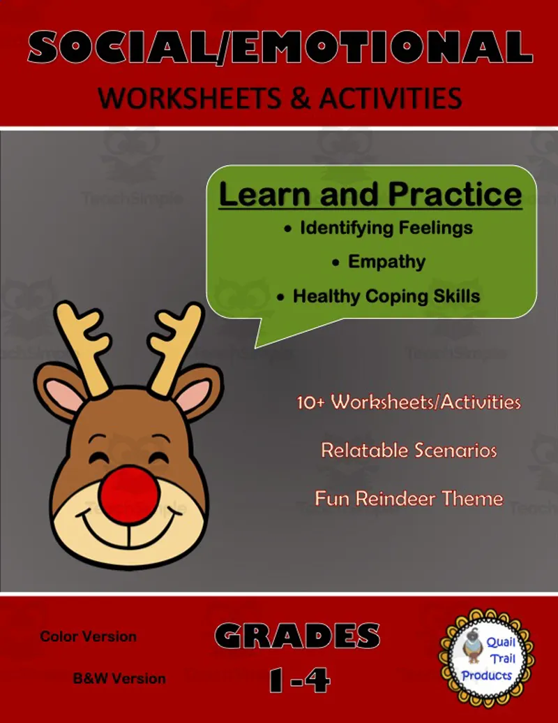 Social/Emotional Worksheets and Activities - Holiday Reindeer Theme by ...