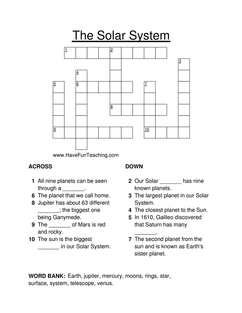 Solar System Crossword Puzzle by Teach Simple