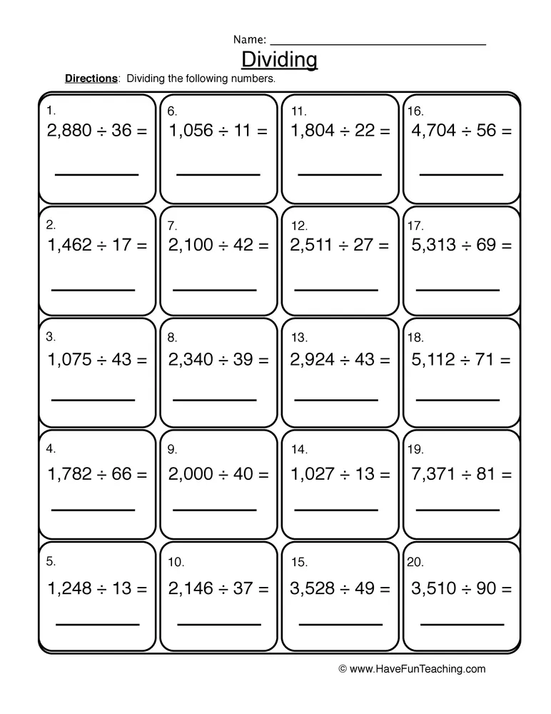 Solving Dividing 2 into 4 Digit Worksheet by Teach Simple