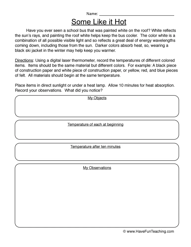 Some Like it Hot Heat Worksheet by Teach Simple