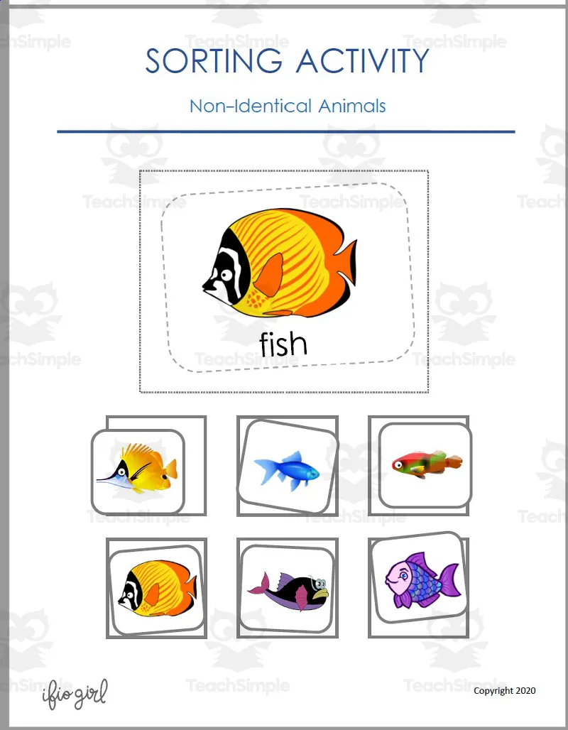 Sorting Activity: Animals - Non-identicals by Teach Simple