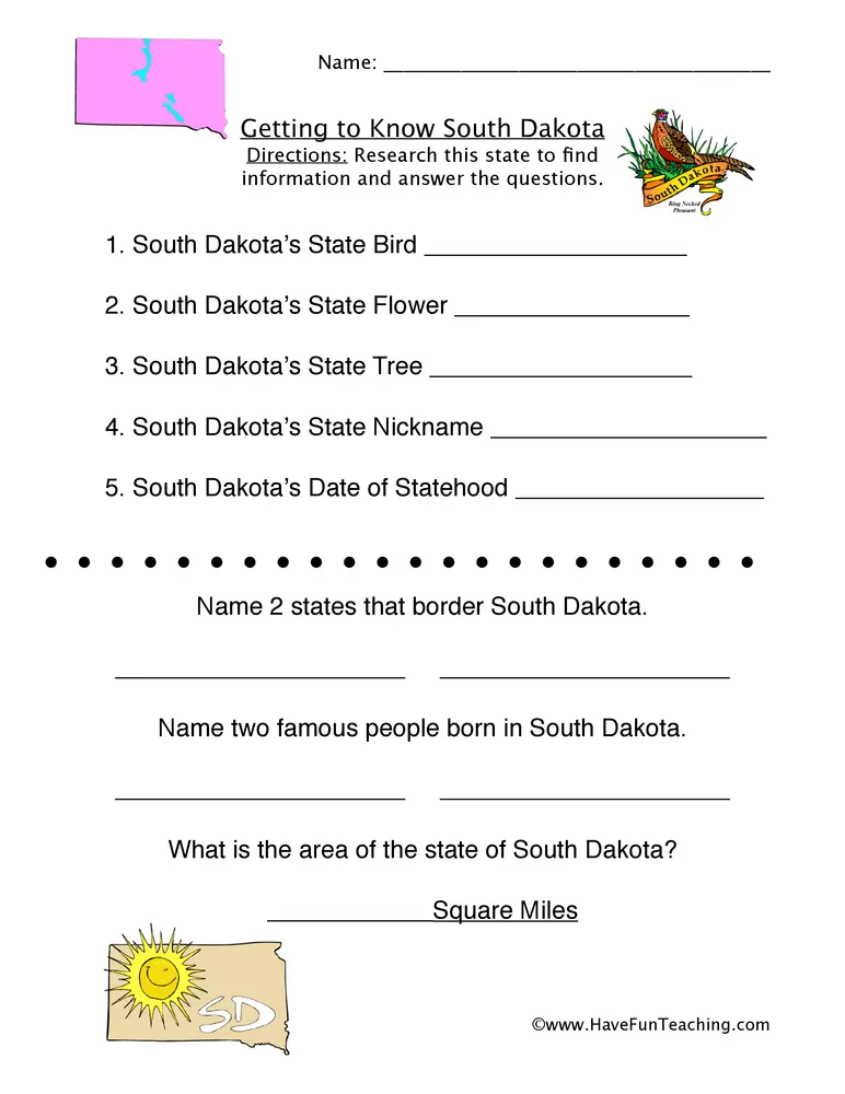 South Dakota Worksheet by Teach Simple