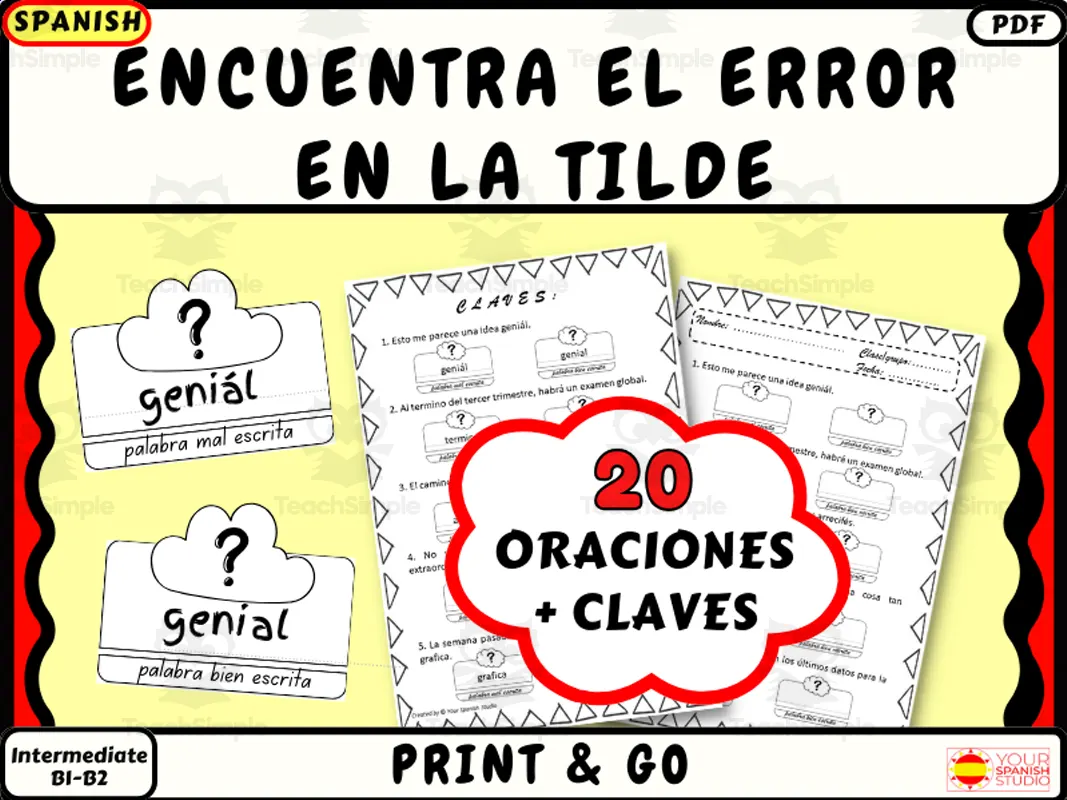 Spanish Accent Practice Encuentra Los 20 Errores En La Tilde By Teach