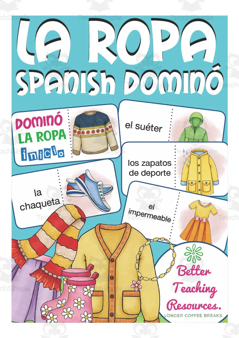 Spanish: Clothes Domino Game | Vocabulary Practice Activity by Teach Simple