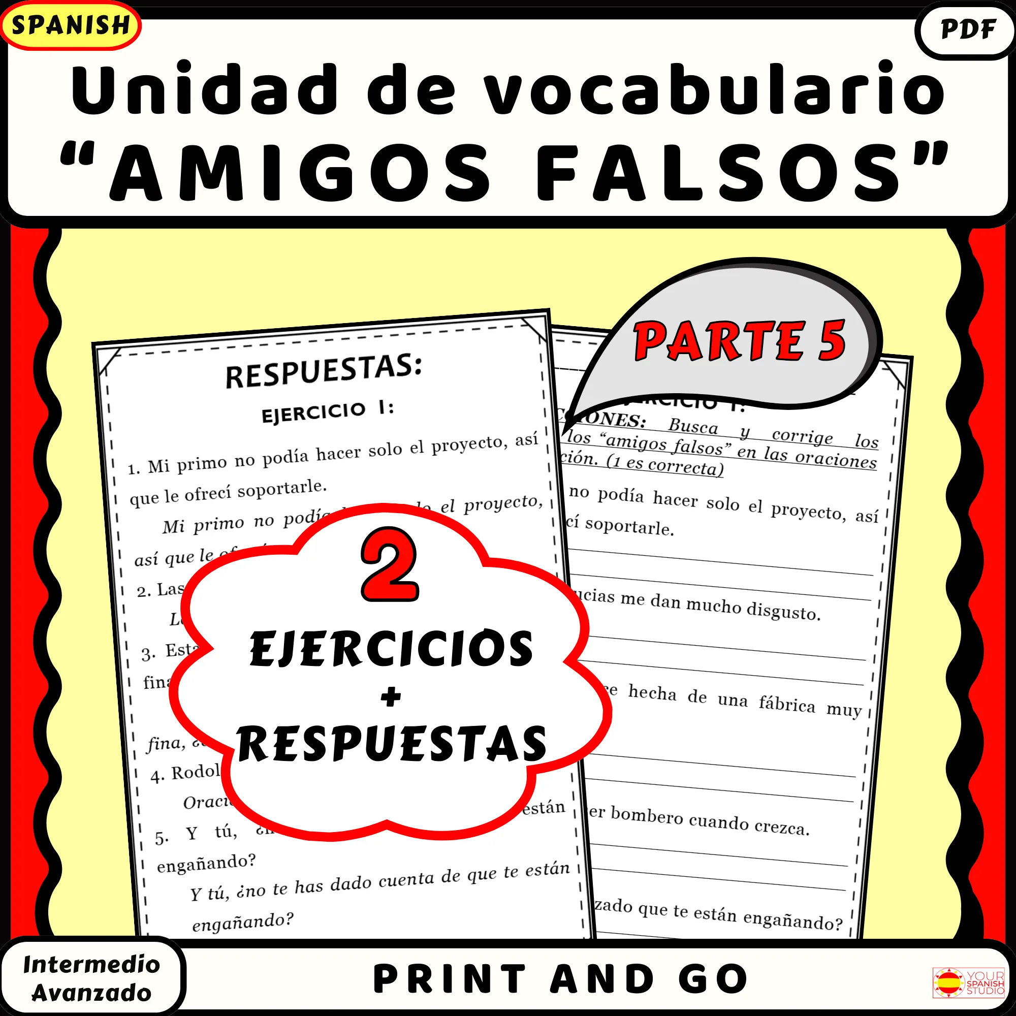 Spanish English false cognates assessment activities Part 5 by Teach Simple