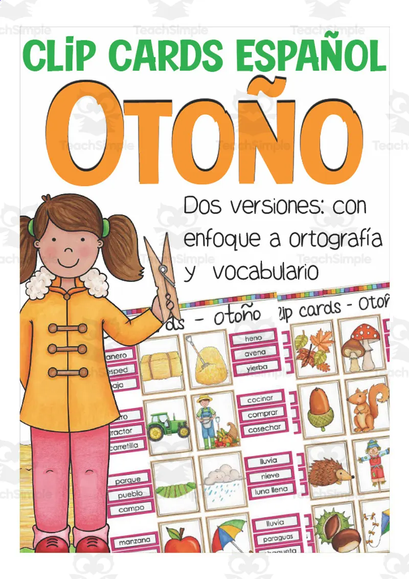 Spanish: Fall Clip Cards | Vocabulary Practice Activity by Teach Simple
