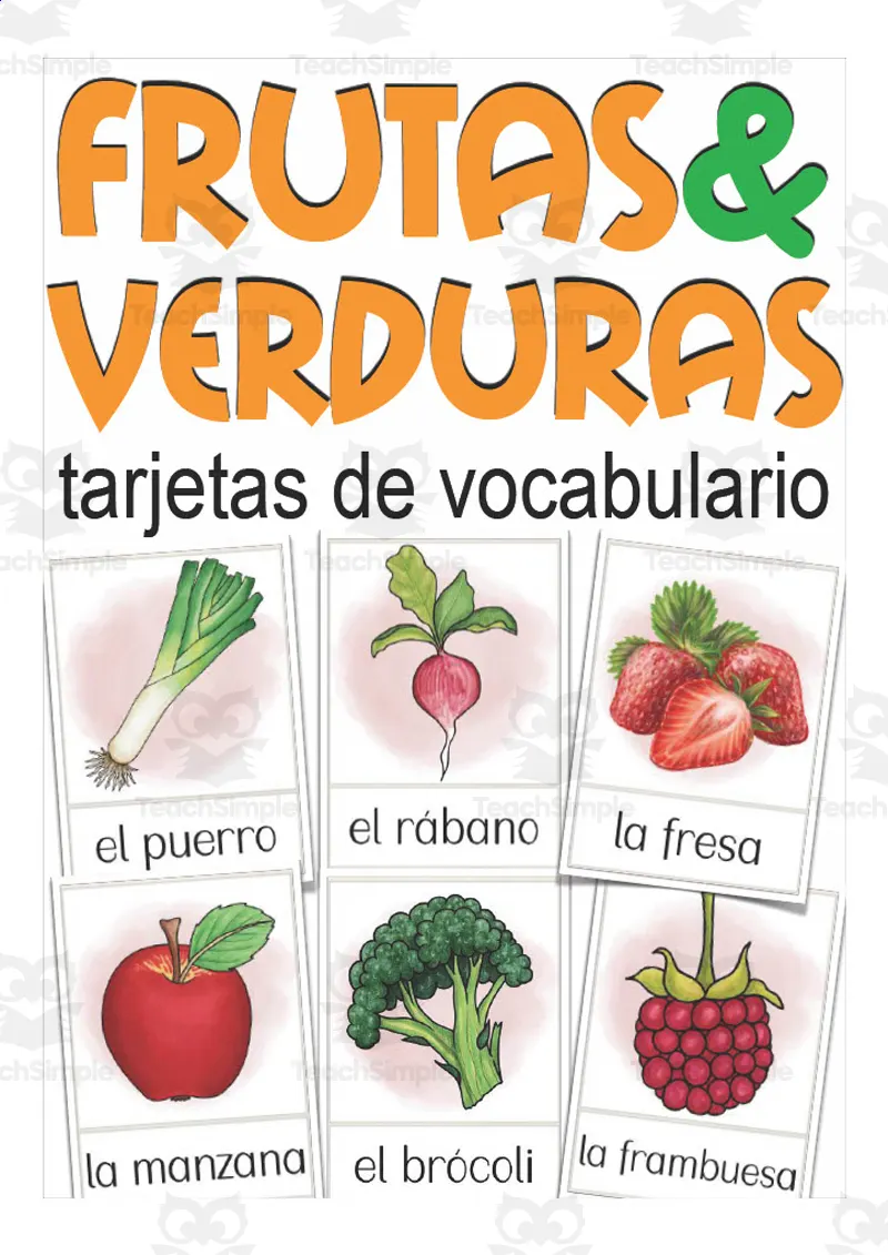 Spanish: Fruits & Vegetables Flash Cards by Teach Simple