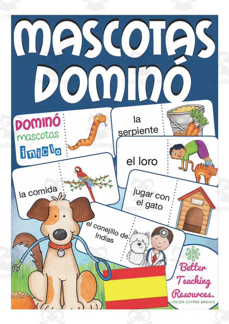 Spanish: Pets Domino Game | Vocabulary Practice Activity by Teach Simple