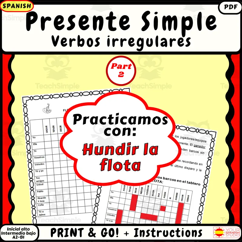 Spanish Present Simple practice Part 2 Battleship Irregular verbs by ...