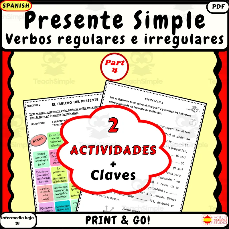 Spanish Present Simple practice Part 4 Activities plus keys by Teach Simple