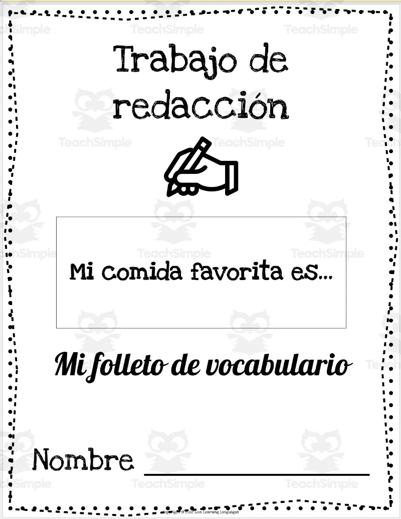 Spanish: Primary Writing Program | "My favorite food is..." by Teach Simple
