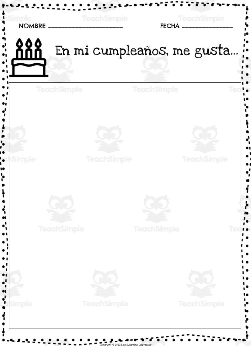 Spanish: Primary Writing Program | "On my birthday, I like when ...