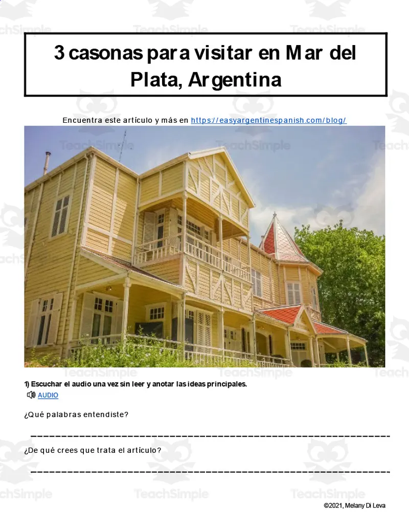 Spanish: Reading + Listening Activity | 3 casonas para visitar en Mar ...