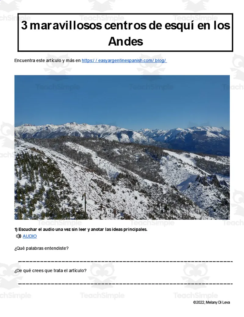 Spanish: Reading + Listening Activity | 3 maravillosos centros de esquí ...