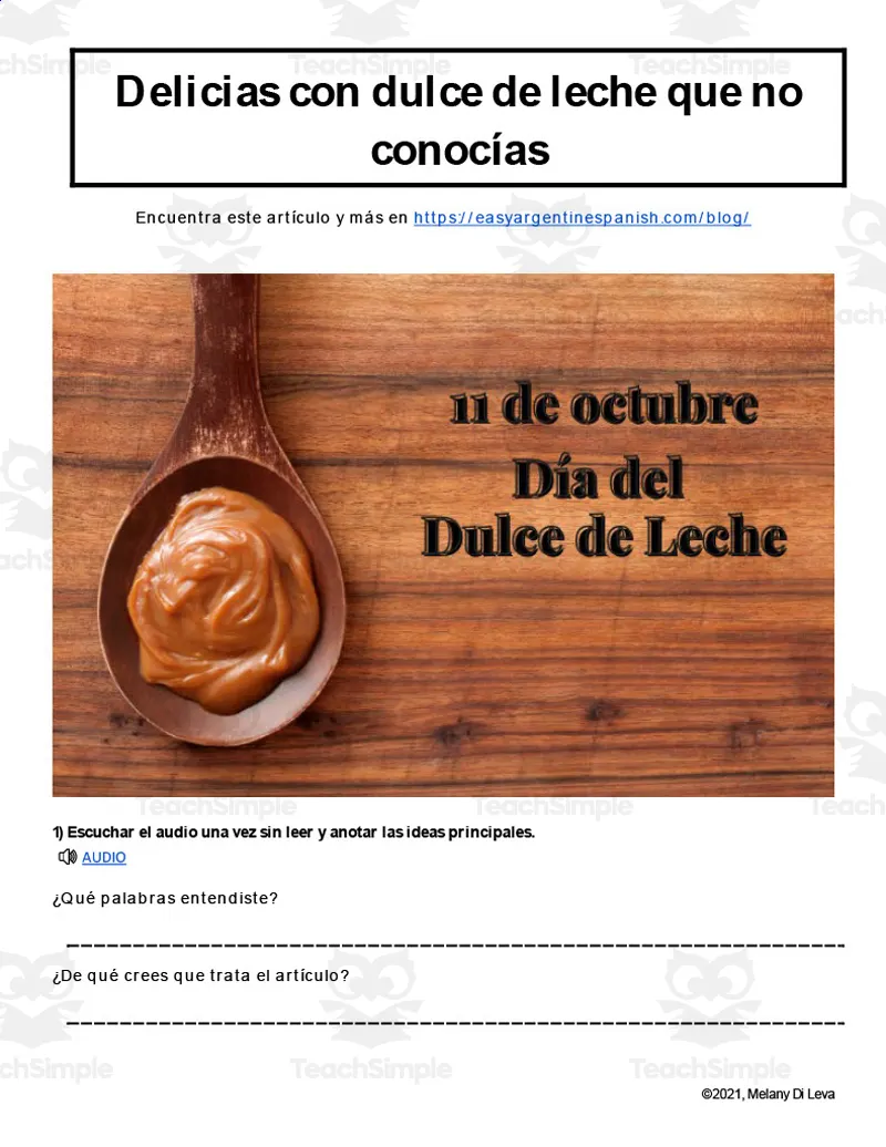 Spanish: Reading + Listening Activity | Delicias con dulce de leche que ...