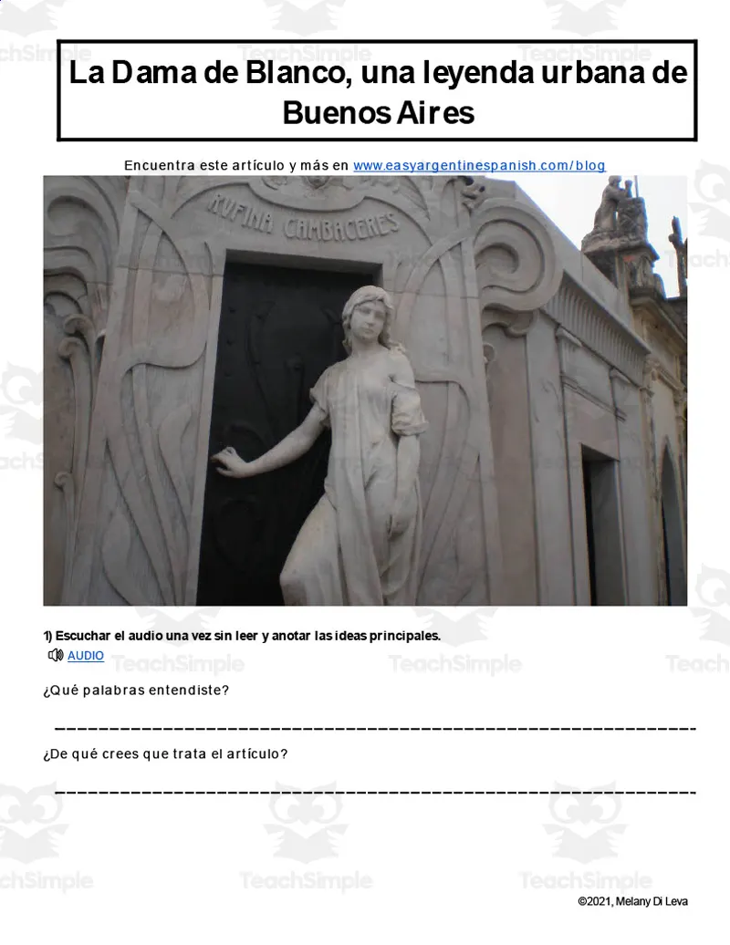 Spanish: Reading + Listening Activity | La Dama de Blanco, una leyenda ...