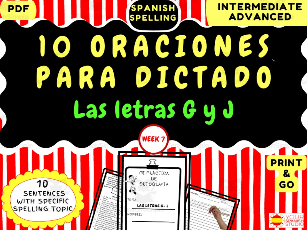 SPANISH SPELLING DICTATION NO PREP WEEK 7 Oraciones con las letras G y ...