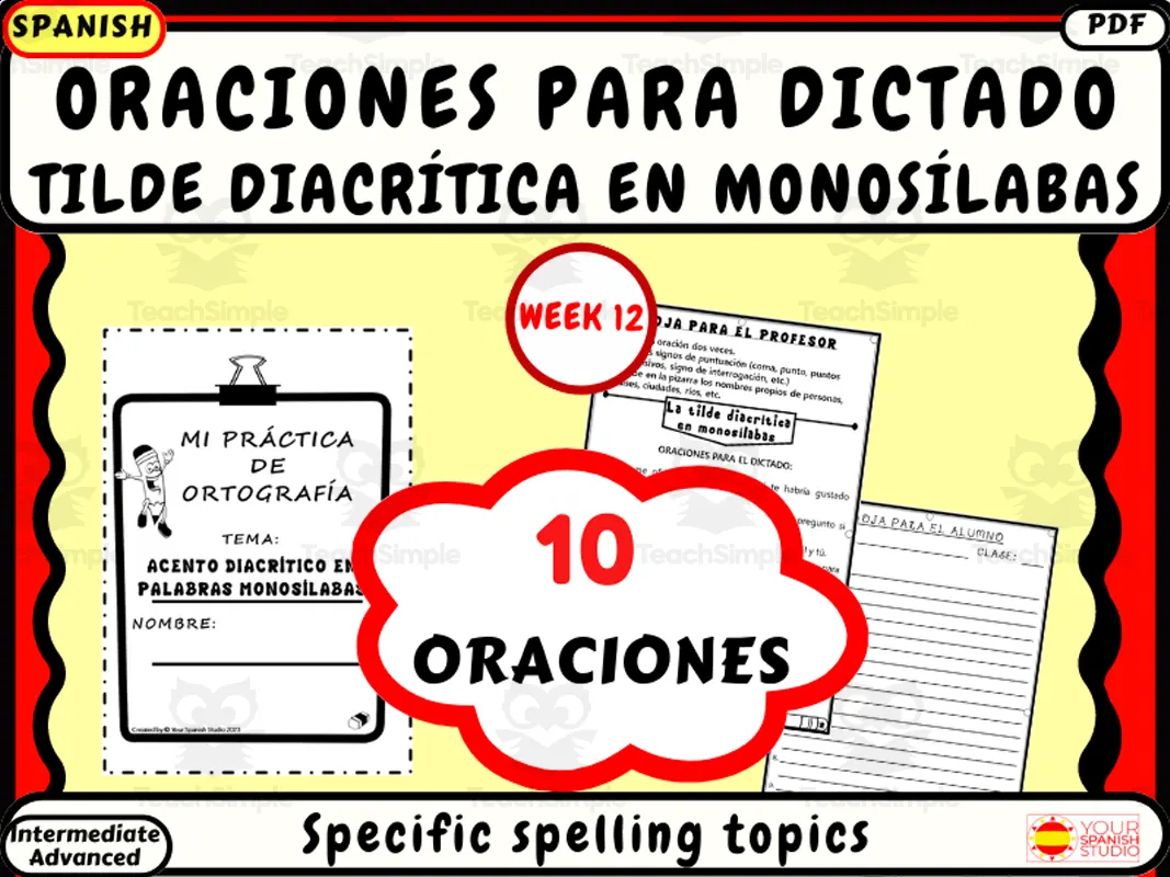 Spanish spelling dictation Week 12 Tilde diacrítica en monosílabas by ...