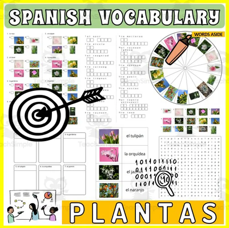 Spanish Vocabulary Flash Cards Crossword Wordsearch Anagram PLANTS by ...