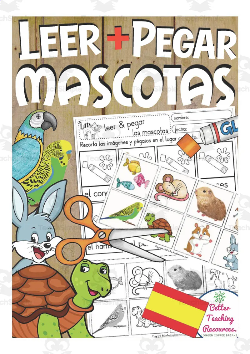 Spanish: Vocabulary Practice Sheet | Pets Cut and Paste by Teach Simple