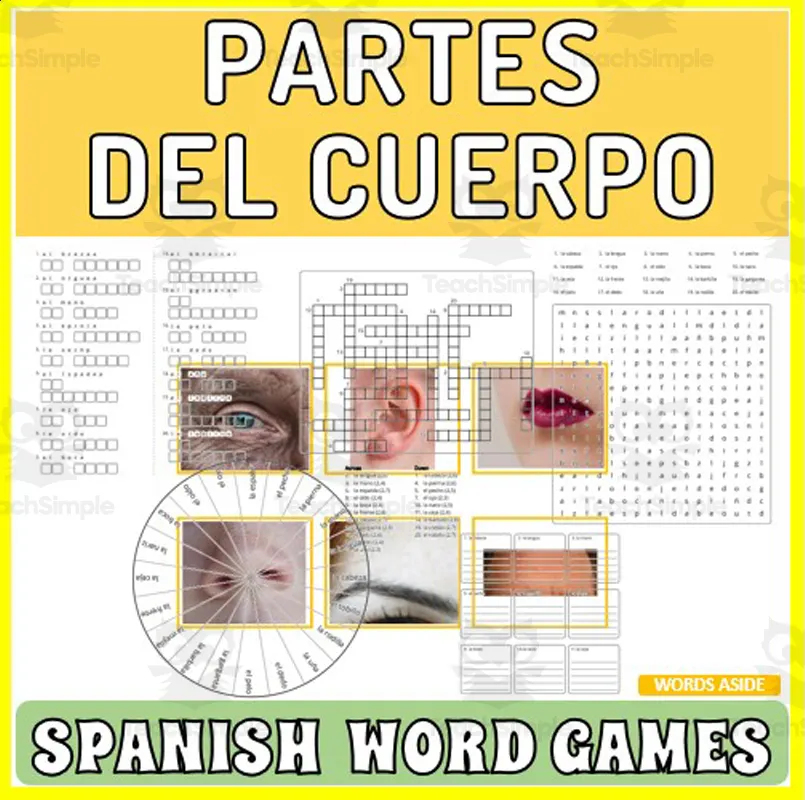 Spanish Word Games | Crossword Wordsearch Anagram | BODY PARTS by Teach ...