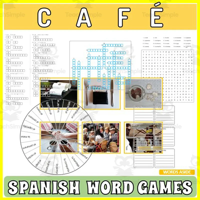 Spanish Word Games | Crossword Wordsearch Anagram | CAFE by Teach Simple