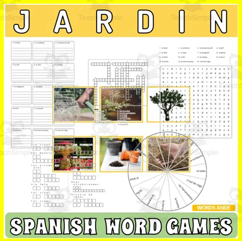 Spanish Word Games | Crossword Wordsearch Anagram | GARDEN by Teach Simple