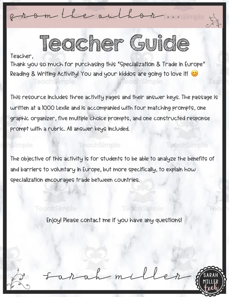 Specialization and Trade in Europe Reading Packet by Teach Simple