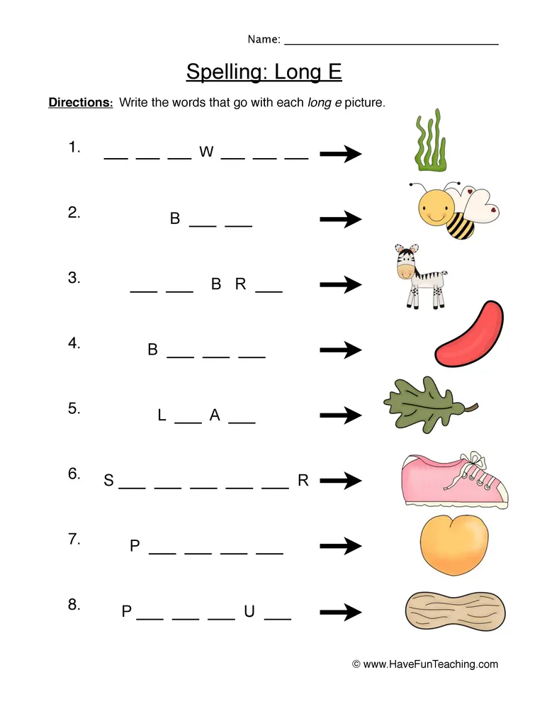 Spelling Long E Worksheet by Teach Simple