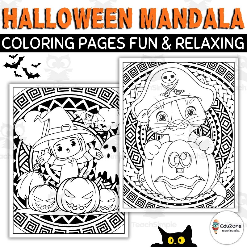 Spooktacular Fun: Halloween Mandala Coloring Pages for Kids by Teach Simple