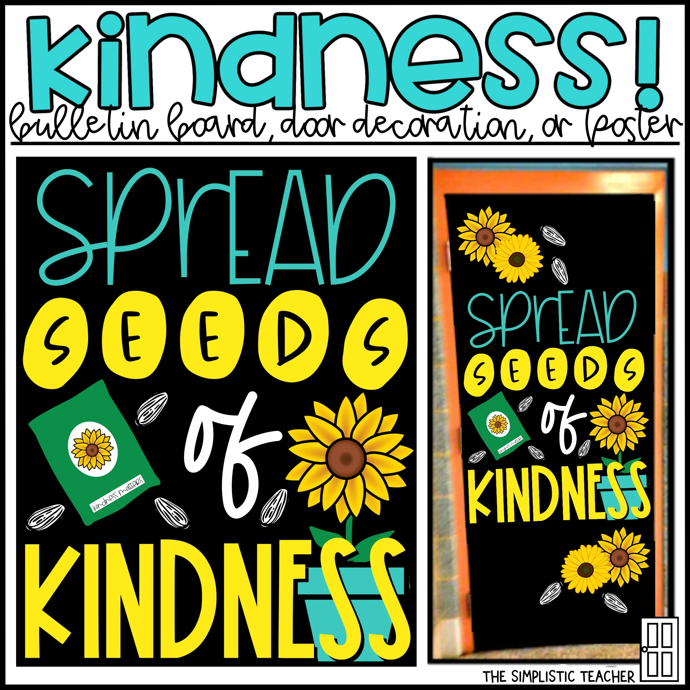 Spread Kindness/Happiness Sunflower Bulletin Board Set, Door Decoration ...
