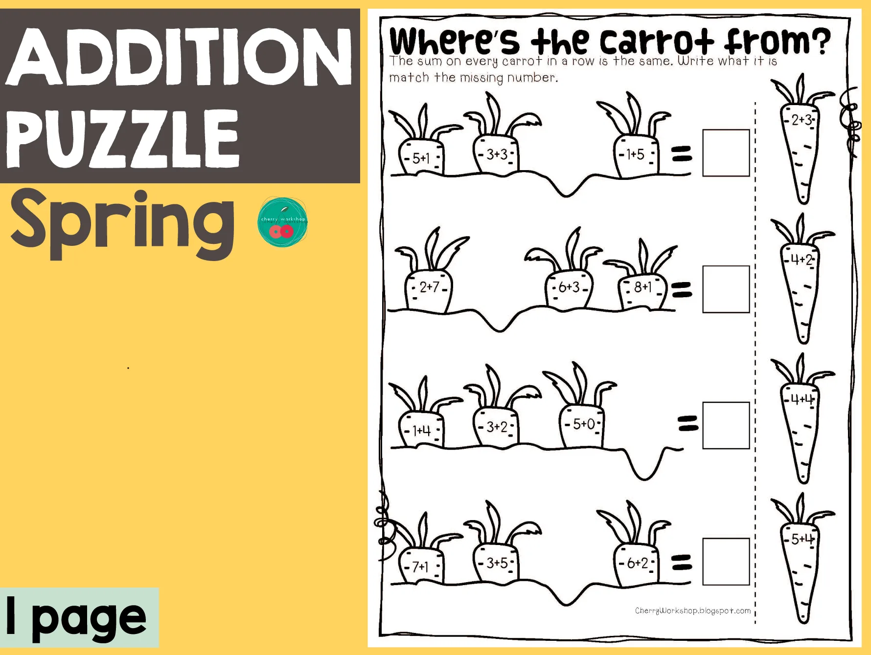 Spring Addition Worksheet by Teach Simple