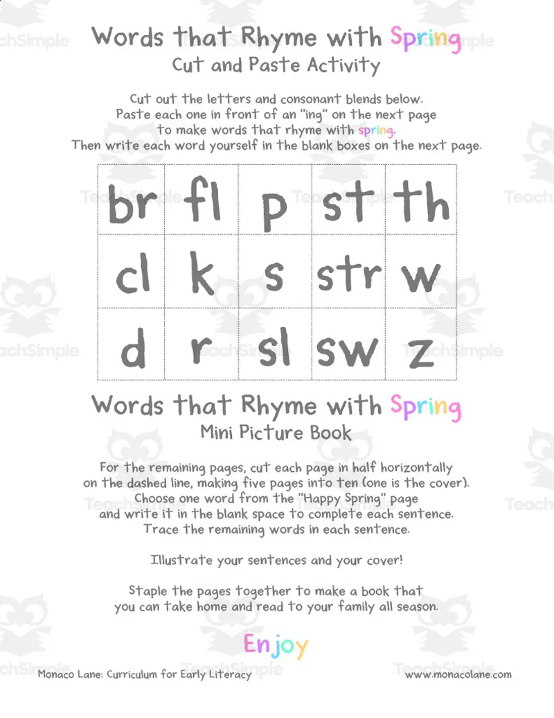 Spring Rhyming Words Activity by Teach Simple