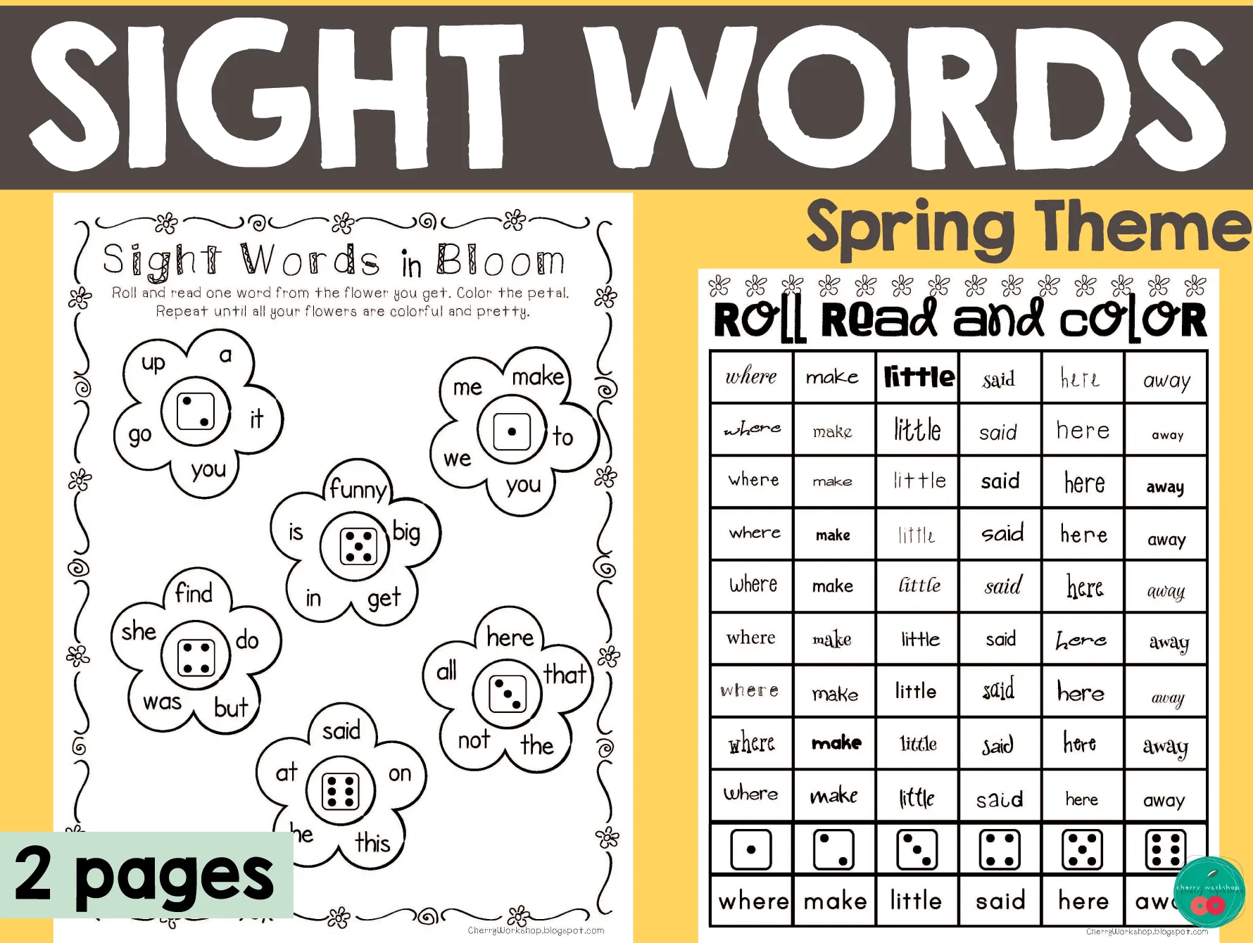 Spring Sight Words Roll & Color by Teach Simple