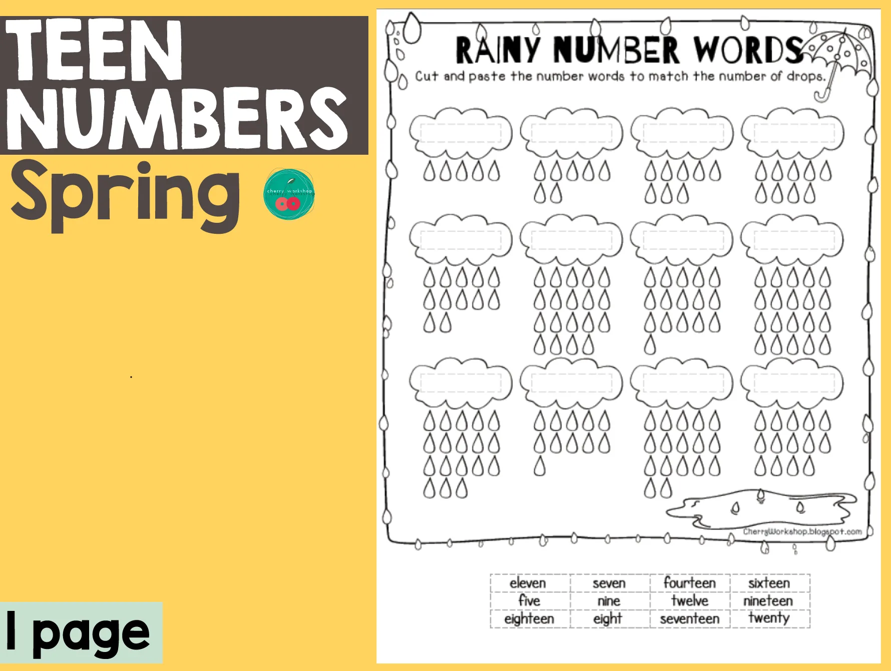 Spring Teen Number Words by Teach Simple
